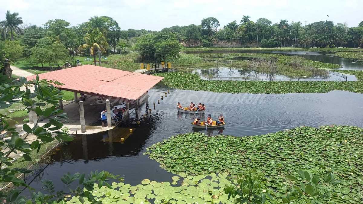 Familias disfrutan del Acuaparque en Mérida, con zonas inundadas